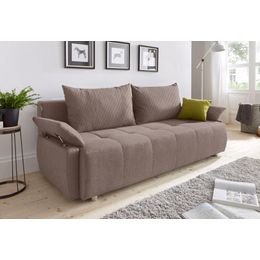 Schlafsofa Collection AB "3-Sitzer, Funtastic", taupe, B:212cm H:84cm T:96cm, Zierkissen: 100% Polyester;Struktur (100% Polyester);Kunstleder SOFTLUX;Microfaser PRIMABELLE (100% Polyester), Sofas, Schlafsofa, inkl. Bettfunktion, Bettkasten, Federkern, Frei im Raum stellbar