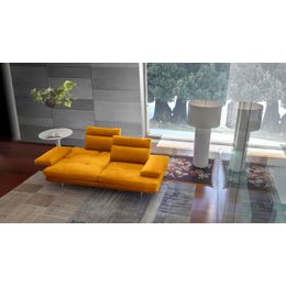 3-Sitzer Calia italia "Toby Wing, 208 cm breit, Designsofa mit hohem Sitzkomfort", gelb (ocra mario), B:208cm H:90cm T:113cm, Mikrofaser mit Nubuk Optik (100% Polyester), Sofas, 3-Sitzer, inklusive Sitztiefenverstellung, F&uuml;&szlig;e in Chrom gl&auml;nzend