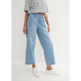bonprix Cropped Wide-Leg-Jeans High Waist Bequembund, blau, Gr.52, Kn&ouml;chelfreie High-Waist-Jeans bietet Bewegungsfreiheit f&uuml;r jede Silhouette, 82% Baumwolle