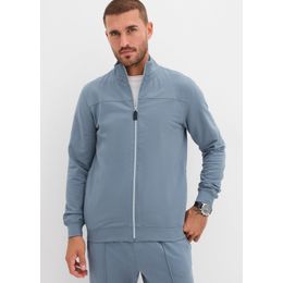 bonprix Sweatjacke aus weichem Baumwollmix, blau, Gr.48/50 (M), Schicke Sweatjacke im Regular Fit mit Stehkragen, markantem Zipper und praktischen Seitentaschen, 95% Baumwolle