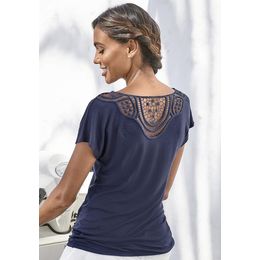 Vivance Kurzarmshirt 'mit Spitzeneinsatz im R&uuml;cken' blau Gr. 44/46 f&uuml;r Damen. Rundhals und Spitze. Figurumspielend. Nachhaltig.