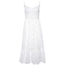 Buffalo Midikleid 'mit hochwertiger Lochstickerei' rauchblau Gr. 44 f&uuml;r Damen. V-Ausschnitt und Zierkn&ouml;pfe. Figurbetont. Nachhaltig.