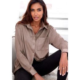French Connection Langarmhemd taupe Gr. 40/42 f&uuml;r Damen. Mit Logostickerei. Figurumspielend. Nachhaltig.