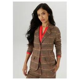 Jerseyblazer Aniston SELECTED, Damen, Gr. 40, gr&uuml;n (camel, braun, goldgelb, rot, beige), Jersey, Obermaterial: 65% Polyester, 33% Viskose, 2% Elasthan, gemustert, kariert, figurbetont h&uuml;ftlang, Blazer, mit klassischem Hahnentritt- und Karomuster