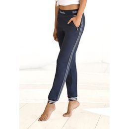 BENCH. LOUNGEWEAR Relaxhose blau Gr. 40/42 f&uuml;r Damen. Mit Logoschriftzug, Piping. Basic. Nachhaltig.