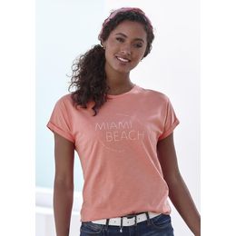 VIVANCE BY LASCANA T-Shirt 'mit modischem Frontprint' peach Gr. 32/34 f&uuml;r Damen. Rundhals und Print. Bequem. Nachhaltig.