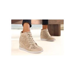 Lascana Sneaker 'Freizeitschuh, Keilstiefelette, Stiefelette,' beige Gr. 41 f&uuml;r Damen. Mit Stickerei
