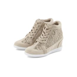 Lascana Sneaker 'Freizeitschuh, Keilstiefelette, Stiefelette,' beige Gr. 39 f&uuml;r Damen. Mit Stickerei