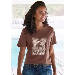 Vivance T-Shirt 'mit goldfarben schimmerndem Folienprint' taupe Gr. 40/42 f&uuml;r Damen. Mit Rundhals. Bequem. Nachhaltig.