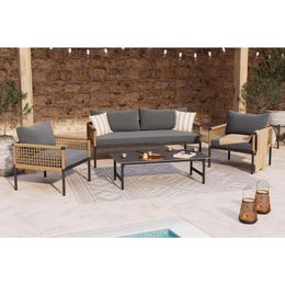 Ambia Garden Loungegarnitur, Anthrazit, Natur, Metall, Kunststoff, Textil, 4-teilig, F&uuml;llung: Schaumstoff,Polyester, einzeln stellbar, Rundrohr, 167x67x76 cm, Loungem&ouml;bel, Gartenlounge-Sets
