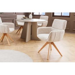 Riess Ambiente Drehbarer Stuhl UNIQUE beige Chenille Eichenholzbeine mit Armlehne Riess-Ambiente Esszimmerstuhl K&uuml;chenstuhl Modern Retro