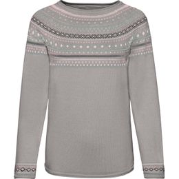 CR&Eacute;ATION L Damen Norwegerpullover aus reiner Baumwolle grau-meliert-gemustert Gr&ouml;&szlig;e 38