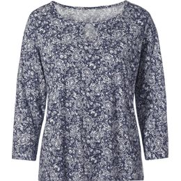CR&Eacute;ATION L Damen Print-Shirt mit Ausschnitt mit Schlitz marine-bedruckt Gr&ouml;&szlig;e 40