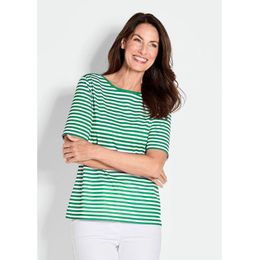 GOLDNER Stilvolles Streifenshirt f&uuml;r Damen in gr&uuml;n / wei&szlig; / geringelt | Gr.: 40