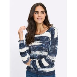 Heine Druck-Pullover in jeansblau-ecru-bedruckt | Gr.: 50