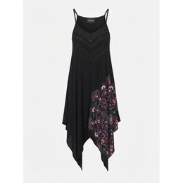 KOROSHI Langer Kleid mit bedruckten, spitzen Tr&auml;gern in Schwarz | Gr.: S
