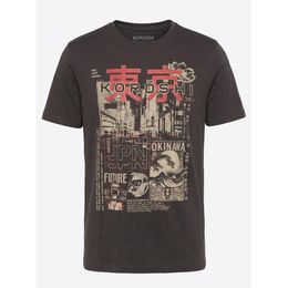 KOROSHI Crew t-shirt baumwolle druck-emb in anthrazit | Gr.: M