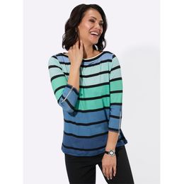 WITT WEIDEN 3/4-Arm-Shirt in blaugr&uuml;n-schwarz-geringelt | Gr.: 36