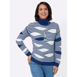 WITT WEIDEN Rollkragenpullover in royalblau-ecru-gemustert | Gr.: 50