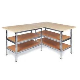 Werkbank ONDIS24 "Werkstatt Eckl&ouml;sung &raquo;Sparfuchs&laquo;", grau (grau, beige), B:180cm H:92cm T:120cm, MDF, Metall, Spanplatte, Werkb&auml;nke, 180 x 120 x 85 (H) cm, bis 320 kg belastbar, Arbeitsplatte 25 mm