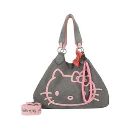 Henkeltasche Fritzi aus Preussen "Izzy Medium Limited Head Flocked", Damen, Gr. B/H/T: 15cm x 29cm x 42cm, grau, Baumwolle, bedruckt, Taschen, im tollen Hello Kitty-Design