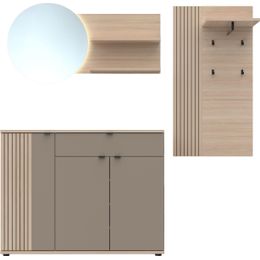 Garderoben-Set Innostyle "Pisa Garderoben-Set", riva eiche, basalt, ABS-Kunststoff, Holzwerkstoff, MDF, Metall, Spiegelglas, Kastenm&ouml;bel-Sets, 3-teilig, LED-Beleuchtung, ABS-Kante, Soft Close