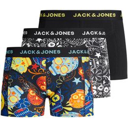 Jack & Jones Trunk JACK & JONES JUNIOR "JACSUGAR bequem, elastisch, stylisch, 3er Pack", Jungen, Gr. 128, 3 Stk., schwarz, Jersey, Obermaterial: 95% Baumwolle, 5% Elasthan, bedruckt, normal, Unterhosen, bedruckt, modisch, regular fit, Rundhals