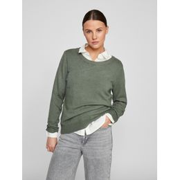 Rundhalspullover Vila "VIRIL O-NECK L/S KNIT TOP - NOOS", Damen, Gr. S, laurel wreath detail:schwarz melange, Feinstrick, Obermaterial: 50% Viskose, 27% Nylon, 23% Polyester, meliert, regular fit normal, Rundhals, Rippb&uuml;ndchen, Pullover Rundhalspullover, Viskosemischung, regular fit
