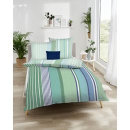 Wendebettw&auml;sche Kaeppel "Dutch", gr&uuml;n (kiwi), B/L: 140cm x 200cm, 1 Stk., 1 Stk., Seersucker, B/L: 70cm x 90cm, 2 Stk., Seersucker, Obermaterial: 100% Baumwolle, Bettw&auml;sche, Wendebettw&auml;sche, mit Streifen