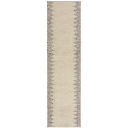 Wollteppich FLAIR RUGS "Minerals Border", beige (natur), B:60cm H:3mm L:230cm, Kunstfaser, Wolle, Teppiche, Wolle, Teppich mit Bord&uuml;re, Wohnzimmer, Schlafzimmer, Esszimmer