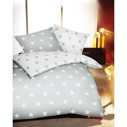 Wendebettw&auml;sche Kaeppel "Stars", grau (schiefer), B/L: 200cm x 200cm, 1 Stk., 2 Stk., Feinbiber, B/L: 80cm x 80cm, 3 Stk., Feinbiber, Obermaterial: 100% Baumwolle, Bettw&auml;sche, Wendebettw&auml;sche, mit Sternen