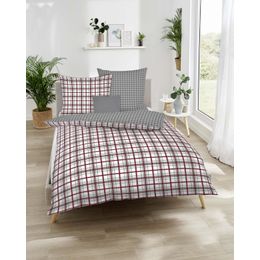 Wendebettw&auml;sche Kaeppel "Plaid", rot (rubin), B/L: 200cm x 200cm, 1 Stk., 2 Stk., Mako-Satin, B/L: 80cm x 80cm, 3 Stk., Mako-Satin, Obermaterial: 100% Baumwolle, Bettw&auml;sche, Wendebettw&auml;sche, angenehm w&auml;rmend
