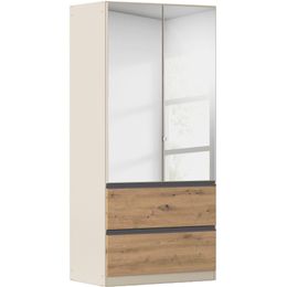 Dreht&uuml;renschrank Rauch "Kleiderschrank Schrank Garderobe COSTA in den Breiten 91/136/181 cm", beige (champagner), eiche artisan, eingriffe graumetallic, B:91cm H:197cm T:54cm, Holzwerkstoff, Schr&auml;nke, Dreht&uuml;renschrank, mit Spiegel, grifflose Front und Push-to-Open Funktion MADE IN GERMANY