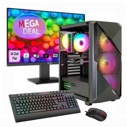 GAMEMAX Gaming-PC-Komplettsystem "MegaDeal Striker 2748 AMD Ryzen 5 5500 16GB 480GB SSD RTX 5050", Energieeffizienz: E (A-G), schwarz, Microsoft Windows 11 Home (64 Bit), 16 GB RAM 480 GB SSD, Computer_Komplettsysteme, Windows 11 + MSI PRO MP2412 Monitor 60cm (24")