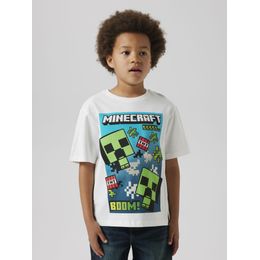 T-Shirt name it "NKMMUS f&uuml;r Jungen mit Minecraft-Print und elastischem Bund", Jungen, Gr. 158 (164), cloud dancer (blank), Jersey, Obermaterial: 95% Baumwolle, 5% Elasthan, bedruckt, regular fit h&uuml;ftlang, Rundhals, abgesteppte Kante, Shirts T-Shirt, regular fit, Jersey, Rundhals, Print
