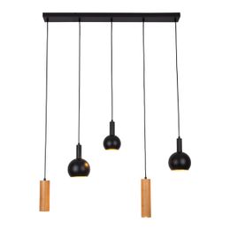 N&auml;ve N&Auml;VE Pendelleuchte "Cusco", schwarz, 5, H: 150cm, 1 Stk., Leuchten, exkl. 3x E14/2x GU10, Mix aus Metall und Holz, H: 150cm, schwarz/natur, Pendelleuchte