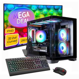 GAMEMAX Gaming-PC-Komplettsystem "MegaDeal HYPE-M BK 2754 AMD Ryzen 7 5700X 16GB 480GB SSD RTX 5060", Energieeffizienz: E (A-G), schwarz, Microsoft Windows 11 Home (64 Bit), 16 GB RAM 480 GB SSD, Computer_Komplettsysteme, Windows 11 + MSI MAG 32C6X Gaming Monitor, Curved 80cm (32")