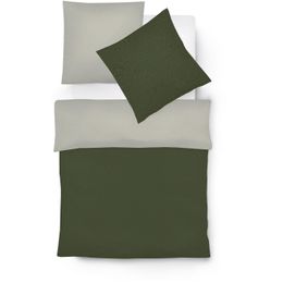 Wendebettw&auml;sche Fleuresse "Lech W 4158", gr&uuml;n (olive, silber), B/L: 135cm x 200cm, 1 Stk., 1 Stk., Flanell, B/L: 80cm x 80cm, 2 Stk., Flanell, Obermaterial: 100% Baumwolle, Bettw&auml;sche, Wendebettw&auml;sche, Edelflanell, Baumwolle, in Gr. 135x200, 155x220, 200x200cm