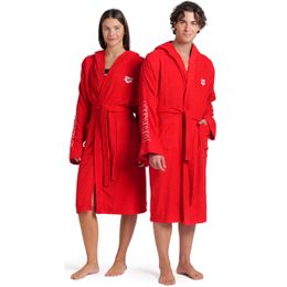 Bademantel arena "arena Unisex Zeppelin Bademantel" Gr. L, rot, wei&szlig;, L:118cm, Baumwolle, Hausm&auml;ntel, Bademantel, Schwimmbad, Sauna, Baumwolle, Unisex, weich, bequem, Kapuze, leicht