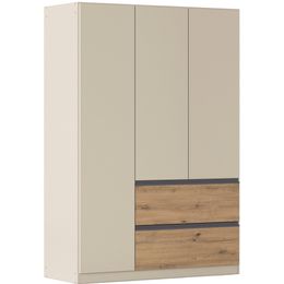Dreht&uuml;renschrank Rauch "Kleiderschrank Schrank Garderobe COSTA in den Breiten 91/136/181 cm", beige (champagner), eiche artisan, eingriffe graumetallic, B:136cm H:197cm T:54cm, Holzwerkstoff, Schr&auml;nke, Dreht&uuml;renschrank, viel Platz, grifflose Front und Push-to-Open Funktion MADE IN GERMANY