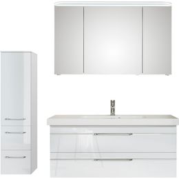 Badm&ouml;bel-Set SAPHIR "Balto Sprint 3-teilig, Mineralmarmor-Waschtisch mit LED-Spiegelschrank", wei&szlig; (wei&szlig; hochglanz, wei&szlig; glanz), B:153cm H:200cm T:50,8cm, Holzwerkstoff, Kastenm&ouml;bel-Sets, Badm&ouml;bel-Set, Badezimmer Set mit Midischrank inkl T&uuml;rd&auml;mpfer, 4 T&uuml;ren, 4 Schubladen