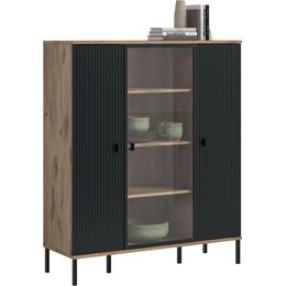 Highboard Inosign "TREVERK, Breite: 115 cm, hochwertige MDF-Front schwarz tiefzieh", nox oak nachbildung, schwarz tiefzieh, B:115cm H:137cm T:41cm, FSC-zertifizierter Holzwerkstoff, Sideboards, Highboard, Highboard, Wohnzimmer, Esszimmer