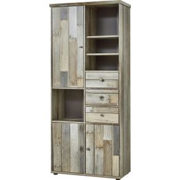 Stauraumschrank Innostyle "BONANZA", braun, B:83cm H:188cm T:39cm, Holzwerkstoff, Schr&auml;nke, Stauraumschrank, 3 t&uuml;rig, 3 Schubladen, 11 F&auml;cher, Softclose, ABS Kantenschutz