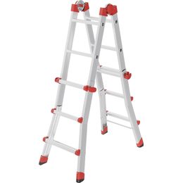 Vielzweckleiter Hailo "M80", rot (aluminiumfarben, rot), B:49cm H:89cm L:24cm, Aluminium, Kunststoff, Leitern, Aluminium, 4x3 Sprossen