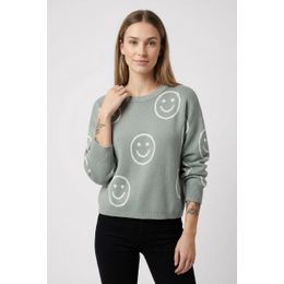Strickpullover Only "ONLMONTANA LS JQ O-NECK CC KNT", Damen, Gr. XL, jadeite pattern, Strick, Obermaterial: 82% Viskose, 18% Nylon, gemustert, regular fit normal, Rundhals, Rippb&uuml;ndchen, Pullover Strickpullover, mit Rippb&uuml;ndchen