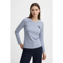 Langarmshirt Only CARMAKOMA "CARBODIL L/S O-NECK BLOUSE JRS", Damen, Gr. XL, riviera stripes:cloud dancer, emb. bow, Jersey, Obermaterial: 63% Polyester, 33% Baumwolle, 4% Elasthan, gestreift, regular fit normal, Rundhals, Shirts Langarmshirt, Materialmix, regular fit
