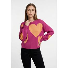 Strickpullover Only "ONLMONTANA LS JQ O-NECK CC KNT", Damen, Gr. L, pink yarrow, Strick, Obermaterial: 82% Viskose, 18% Nylon, gemustert, regular fit normal, Rundhals, Rippb&uuml;ndchen, Pullover Strickpullover, mit Rippb&uuml;ndchen