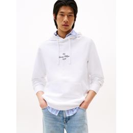 Hoodie Tommy Hilfiger "OUTLINE FLAG SCRIPT HOODIE", Herren, Gr. L, wei&szlig;, Sweatware, Obermaterial: 100% Baumwolle, Rippb&uuml;ndchen, Sweatshirts Hoodie, mit kontrastfarbener Stickerei