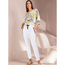 3/4-Arm-Shirt Heine "Druck-Shirt", Damen, Gr. 34, gelb (sonnengelb, schwarz, bedruckt), 95% Viskose, 5% Elasthan, bedruckt, gemustert, mehrfarbig, Rundhals, Shirts 3/4-Arm-Shirt