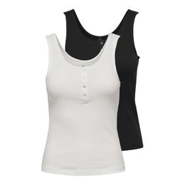 Ripptanktop Only "ONLSIMPLE LIFE S/L BUTTON TOP JRS CS 2PK", Damen, Gr. M (38), cloud dancer pack:schwarz, Single Jersey, Obermaterial: 92% Baumwolle, 8% Elasthan, unifarben, normal, Rundhals, Tops